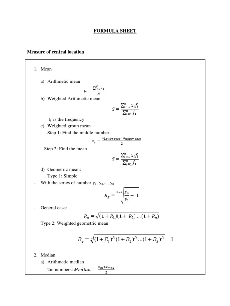 Statistical Formulas Overview | PDF