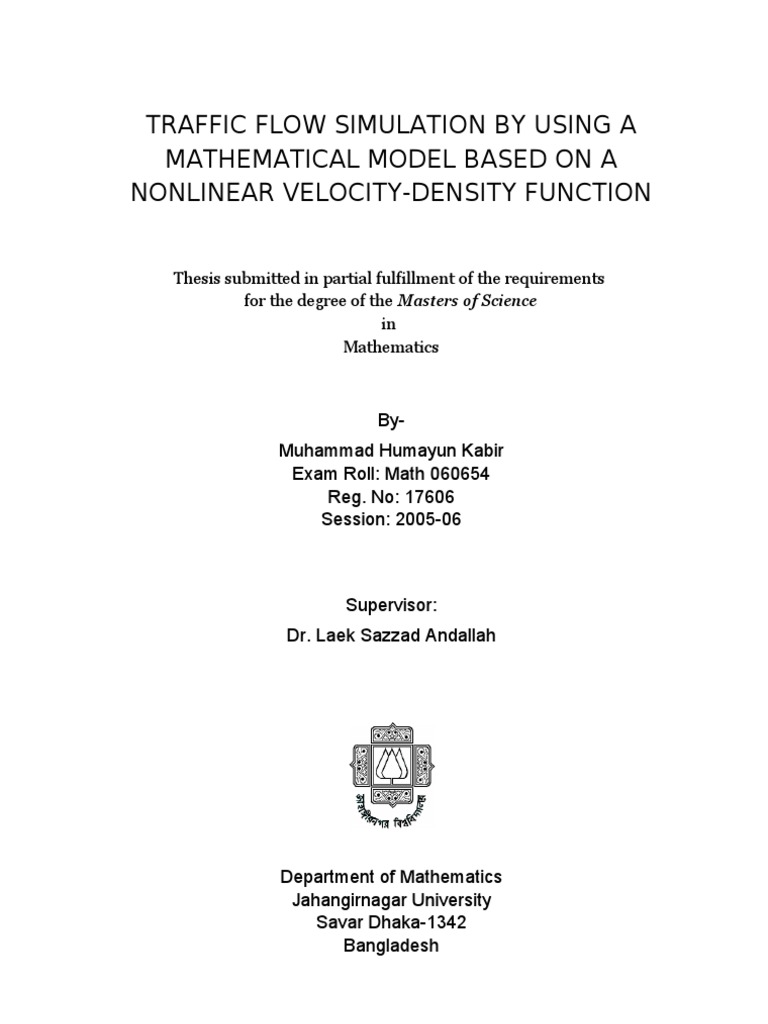 Traffic Flow Simulation by Using A Mathematical Model Based On | PDF ...