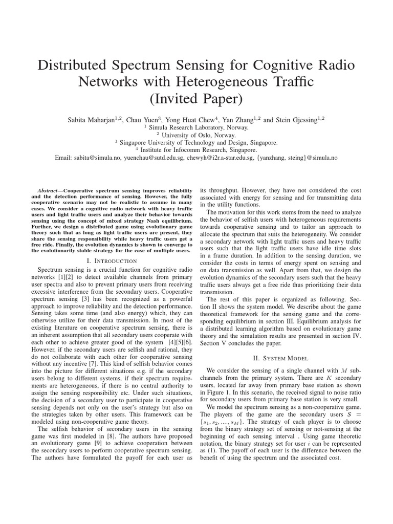 Distributed Spectrum Sensing For Cognitive Radio Networks With ...
