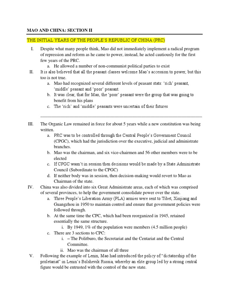Mao and China Section LL | PDF | Mao Zedong | Cultural Revolution