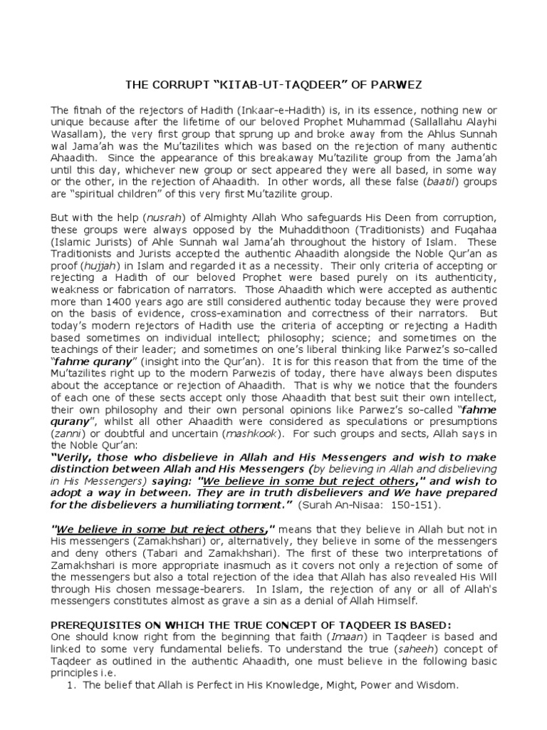 The Corrupt Kitab Ut Taqdeer | PDF | Hadith | Quran