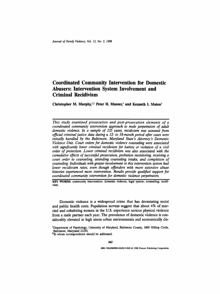 Coordinated Community Intervention For Domestic Abusers: Intervention ...