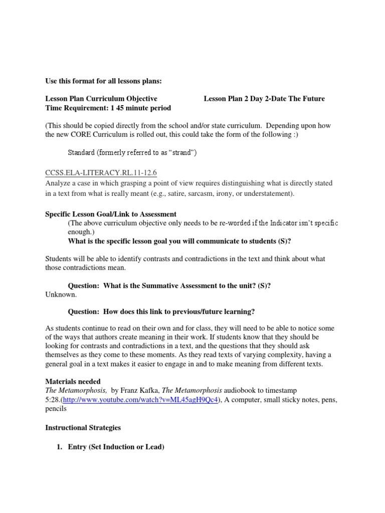 Metamorphosis Lesson Plan Notice and Note | PDF | Lesson Plan | The ...
