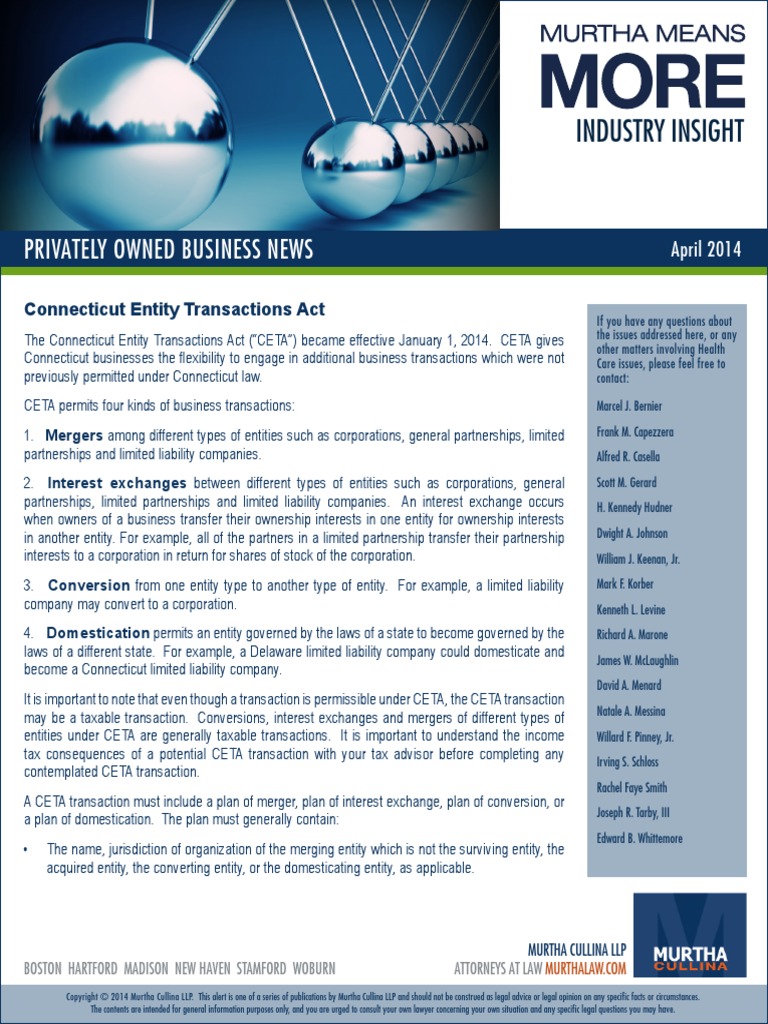 Connecticut Entity Transactions Act | PDF | Partnership | Limited ...