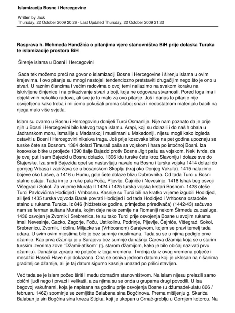 Islamizacija Bosne I Hercegovine | PDF
