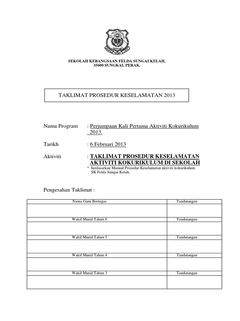 Contoh Taklimat Keselamatan Di Sekolah - MaddoxsrMartinez