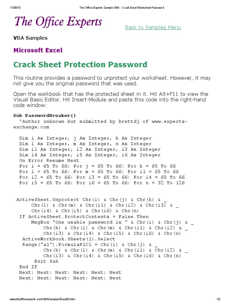 Cracking Excel Worksheet Passwords: A VBA Macro to Unprotect Sheets by Brute Forcing Common ...