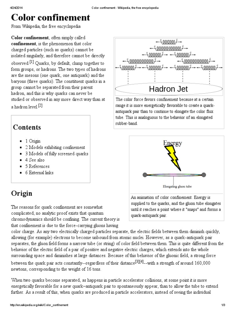 Color Confinement - Wikipedia, The Free Encyclopedia | PDF | Quark | Hadron