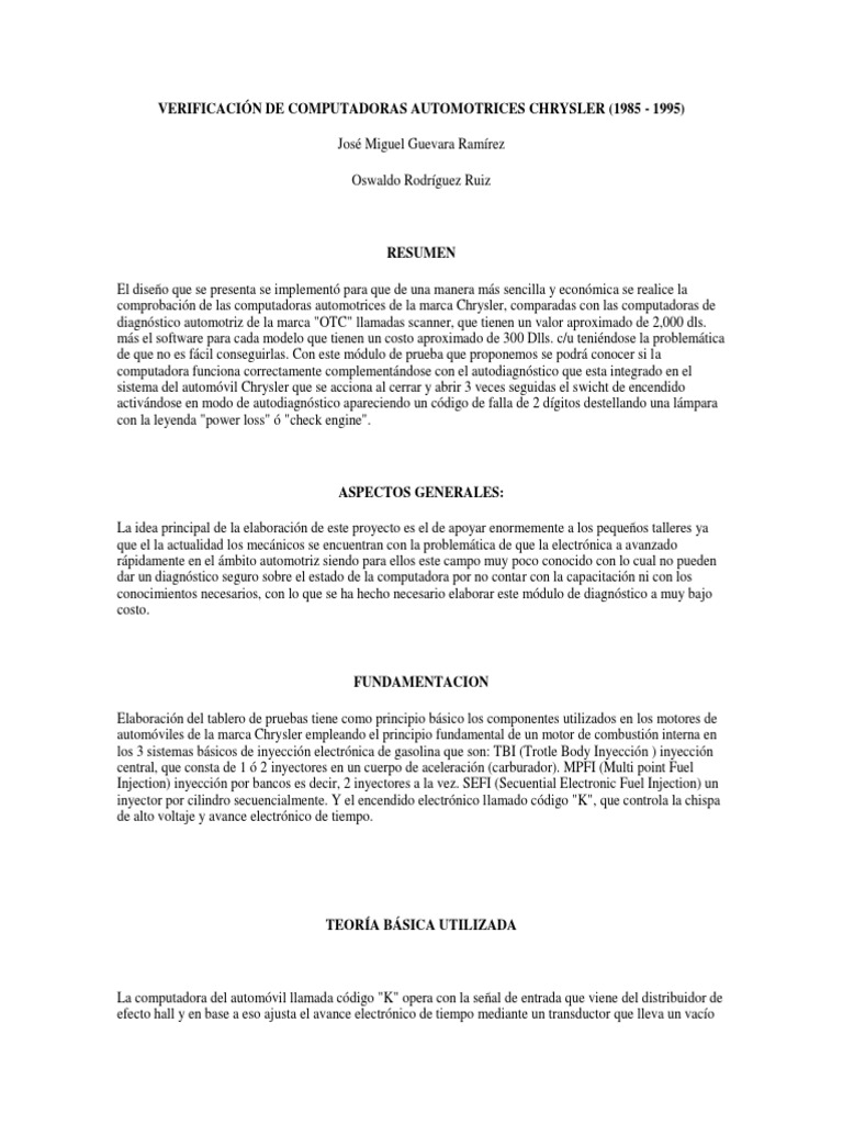Verificación de Computadoras Automotrices Chrysler | PDF ...