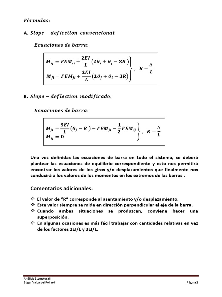 Slope Deflection - Formulas | PDF