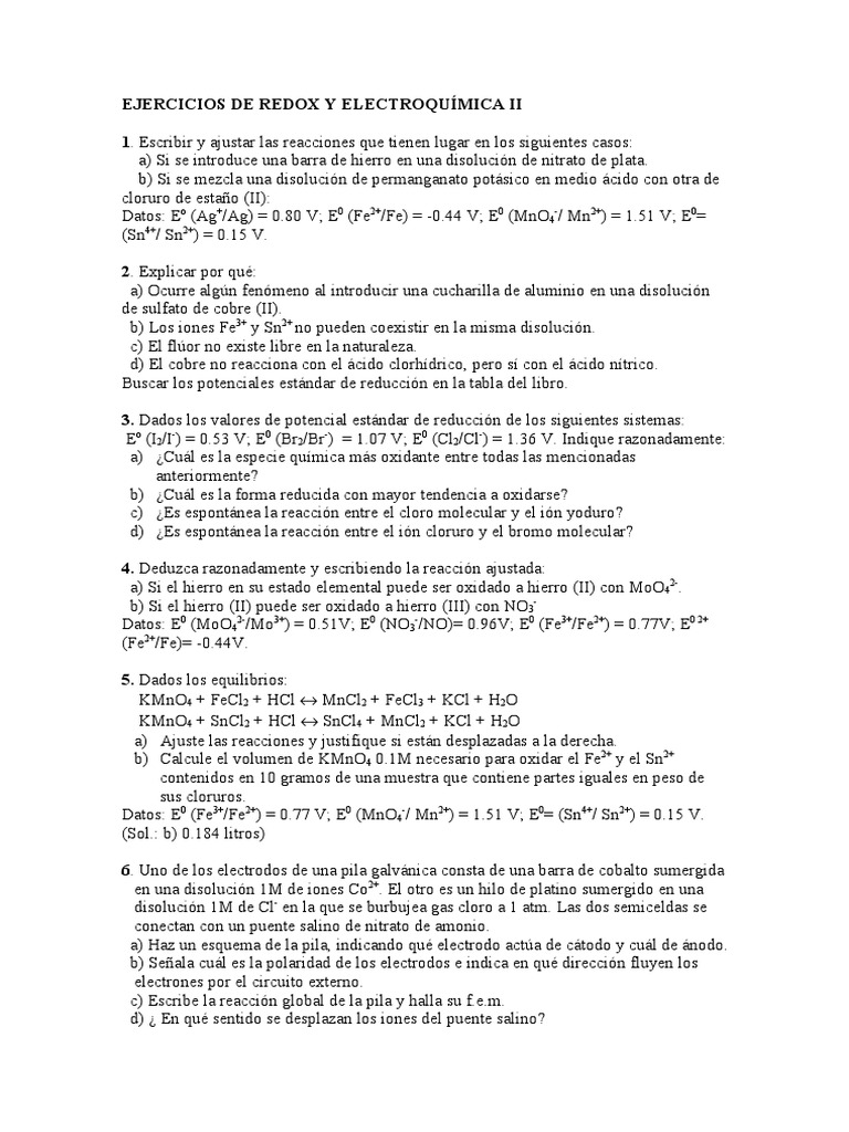 Problemas Propuestos Redox-Electroquimica | PDF | Redox | Electrodo