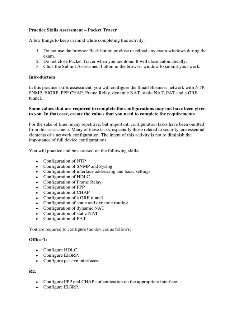 Practice Skills Assessment | PDF | Ip Address | Router (Computing)