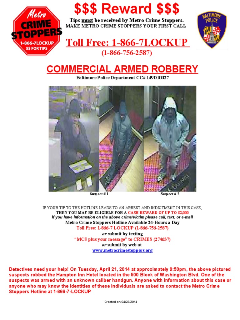 Baltimore Armed Robbery Suspects Alert | PDF