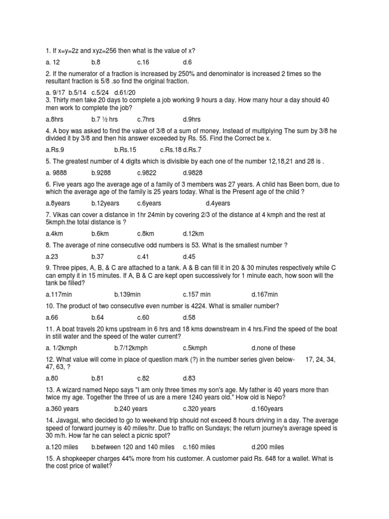 Aptitude Test | PDF | Fraction (Mathematics) | Numbers