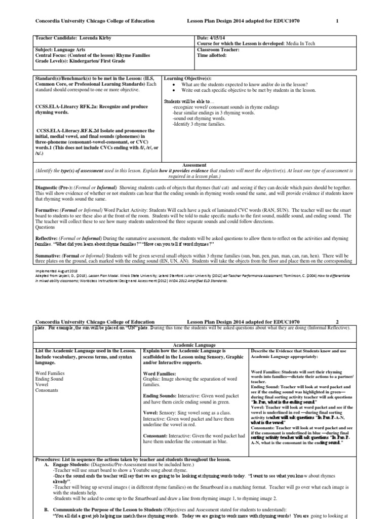 Rhyme Lesson Plan | PDF | Lesson Plan | Educational Assessment
