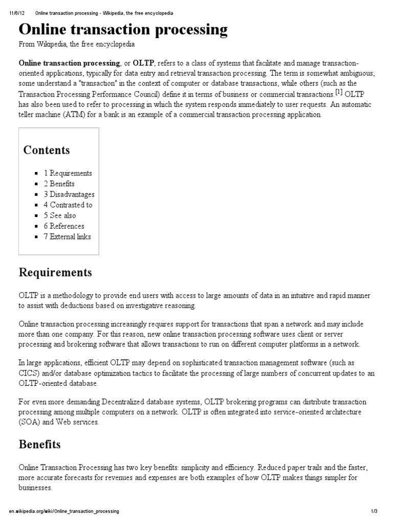 Online Transaction Processing - Wikipedia, The Free Encyclopedia | PDF ...