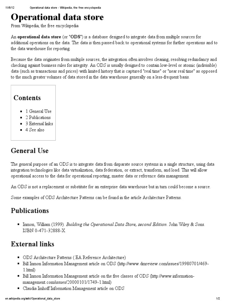 Operational Data Store - Wikipedia, The Free Encyclopedia | Download ...