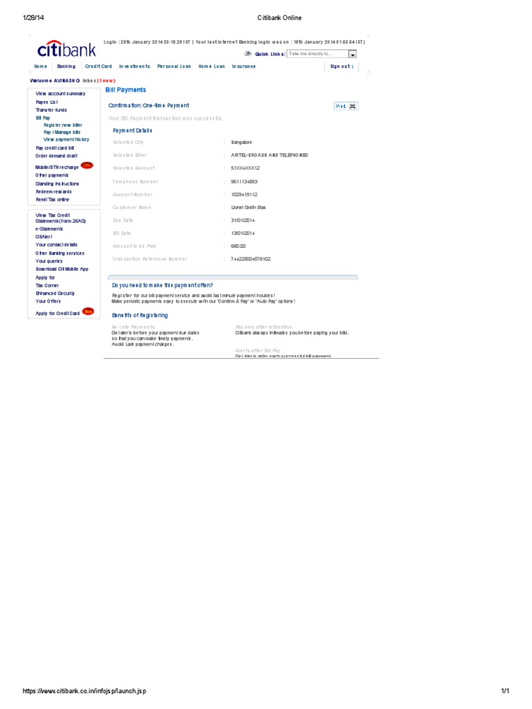 Citibank Online Bill Payment Guide | PDF