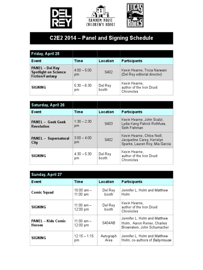 2014 C2E2 Programming - HANDOUT | PDF