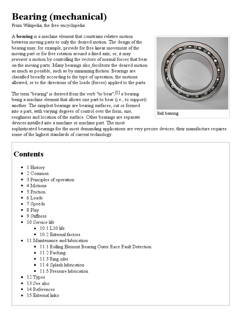 Bearing (Mechanical) - Wikipedia, The Free Encyclopedia | PDF | Bearing ...