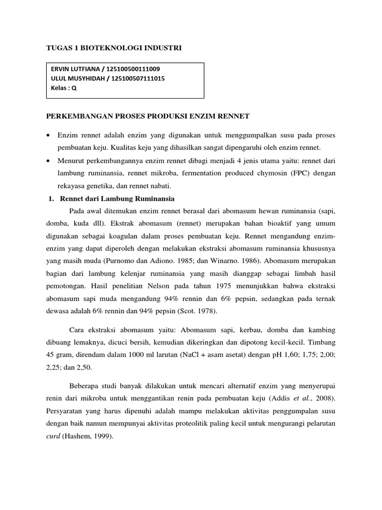 Perkembangan Proses Produksi Enzim Rennet | PDF