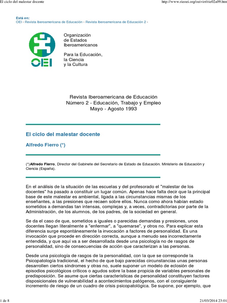 Malestar Docente: Causas y Consecuencias | PDF | Comportamiento | Toma ...