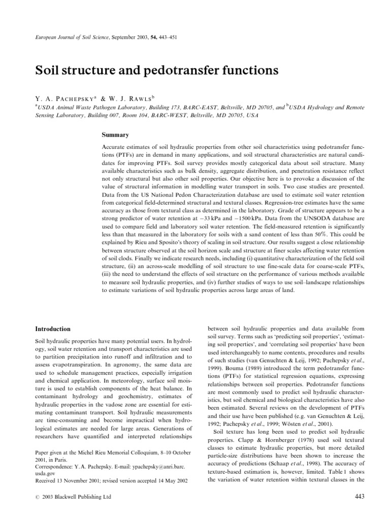 Soil Structure and Pedotransfer Functions: Y - A - P & W - J - R | PDF | Loam | Soil