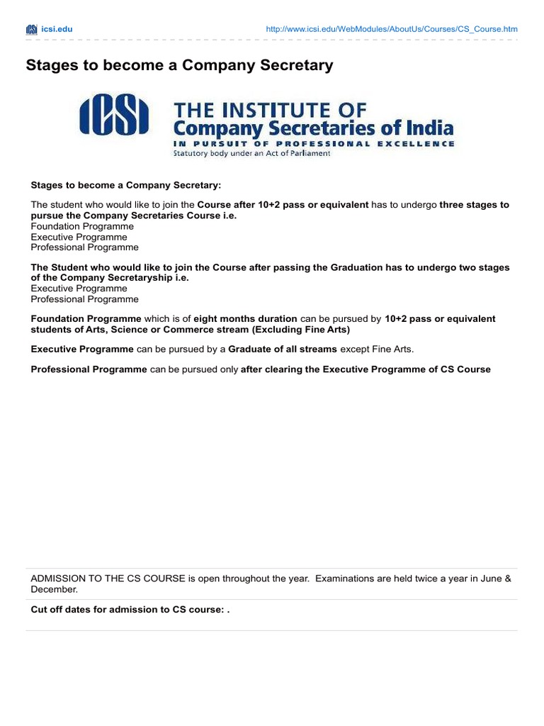 Stages To Become A Company Secretary: Icsi - Edu | Download Free PDF ...