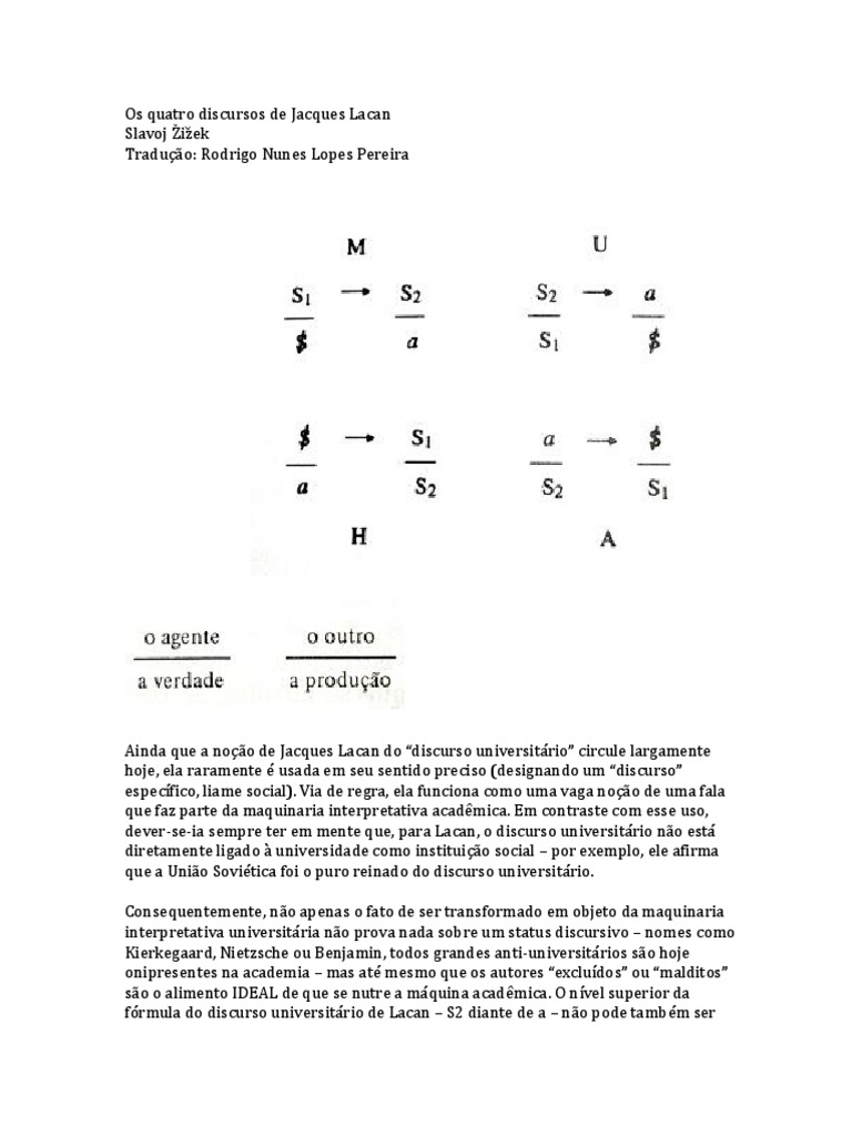 Os Quatro Discursos de Jacques Lacan | PDF | Jacques Lacan | Georg ...