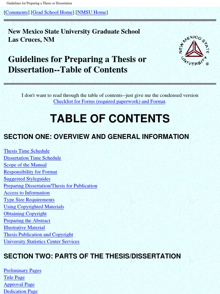 Guidelines For Preparing A Thesis or Dissertation Nmsu Edu | PDF ...