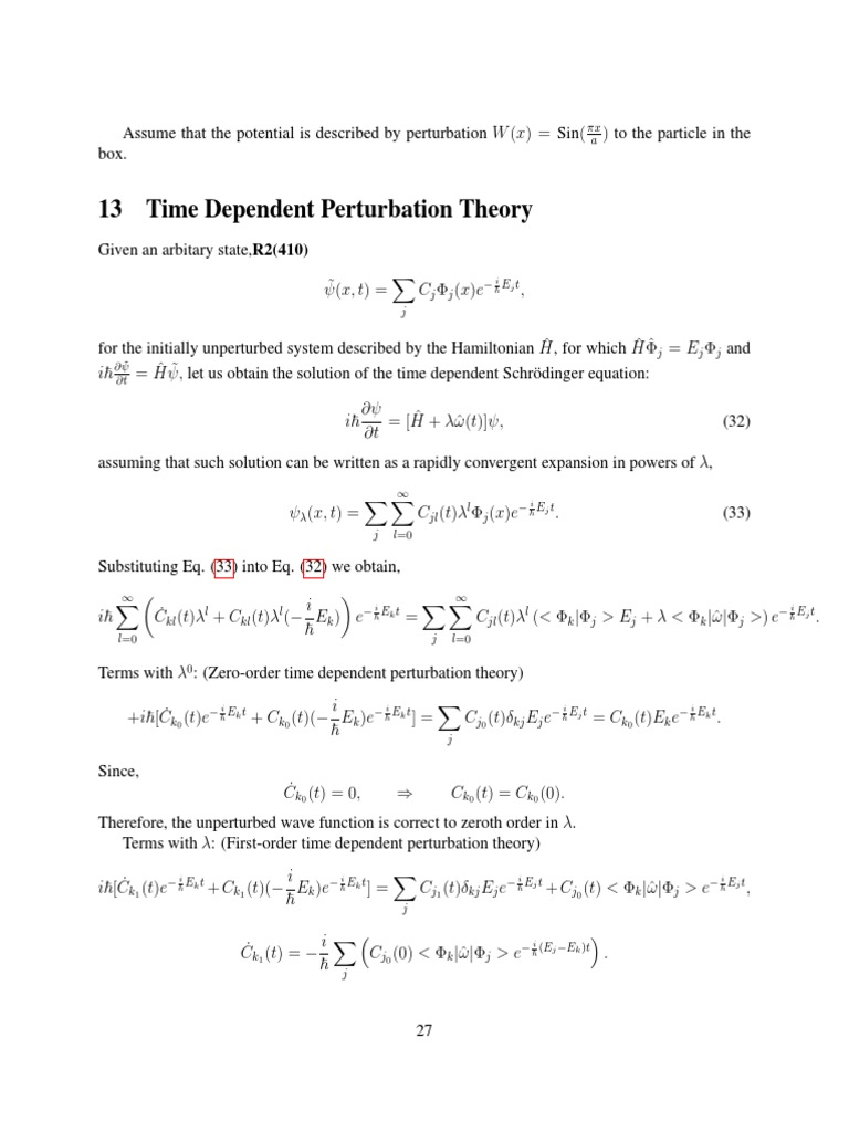 13 Time Dependent Perturbation Theory | PDF | Perturbation Theory (Quantum Mechanics) | Quantum ...