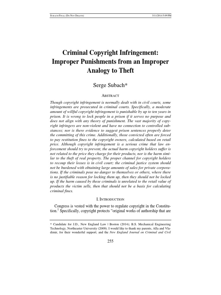 Criminal Copyright Infringement: Improper Punishments From An Improper ...