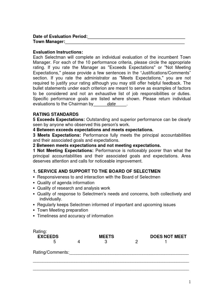 Town Manager Evaluation Form | PDF | Employment | Performance Appraisal