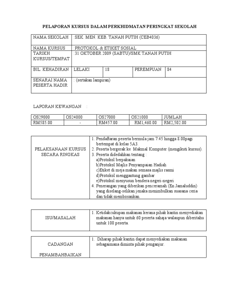 Laporan Kursus Protokol & Etiket Sosial | PDF
