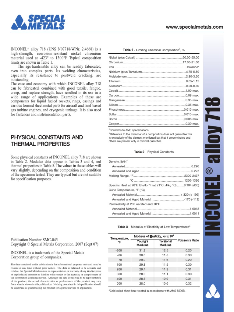 Inconel 718 | PDF | Heat Treating | Ultimate Tensile Strength