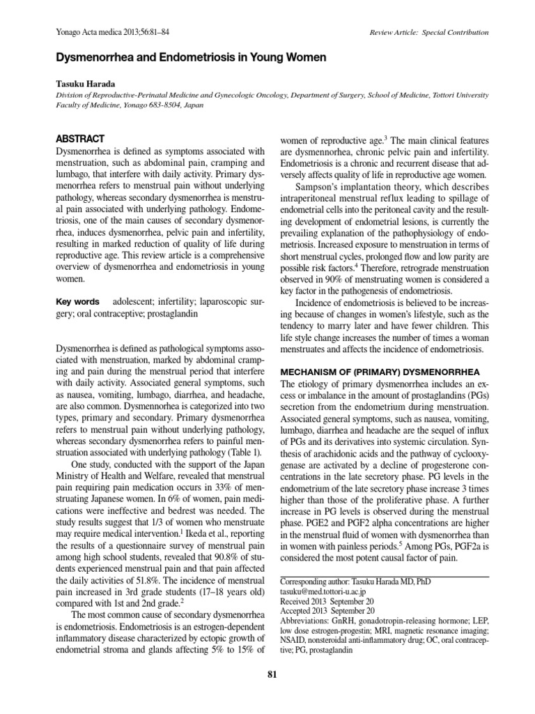 Dysmenorrhea and Endometriosis Overview | PDF | Menstruation | Ovarian ...