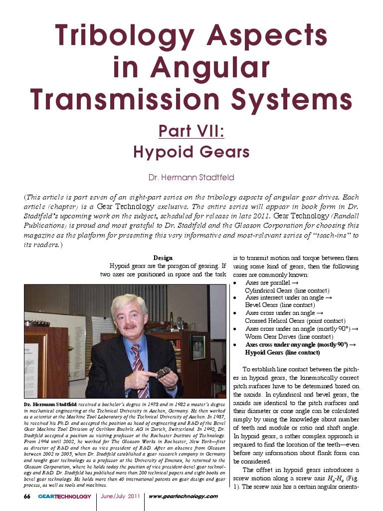 Tribology Aspects in Angular Transmission Systems: Hypoid Gears | PDF ...