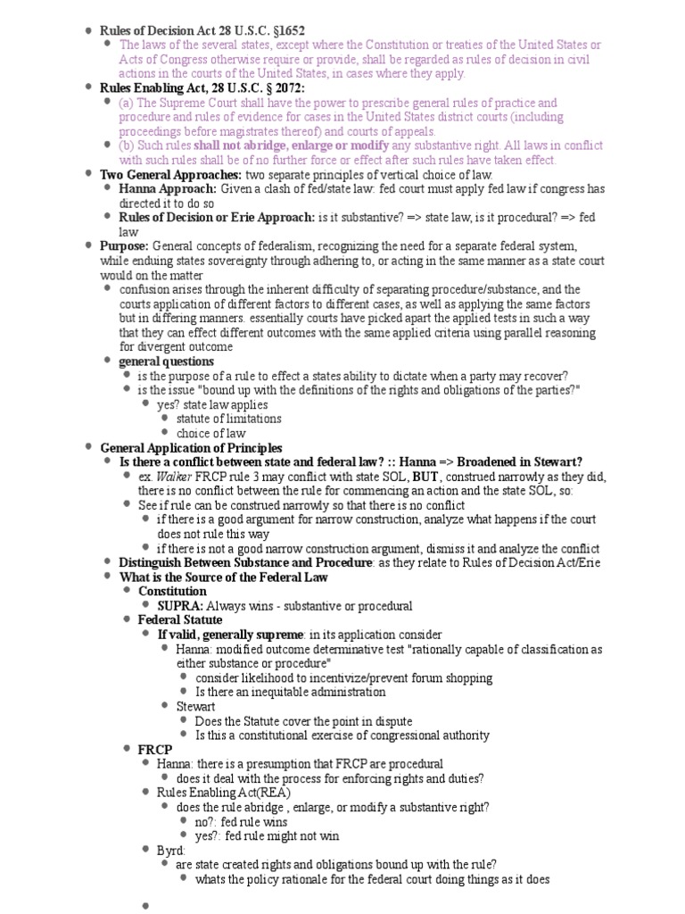 Erie Doctrine Outline | Diversity Jurisdiction | Law Of The United States