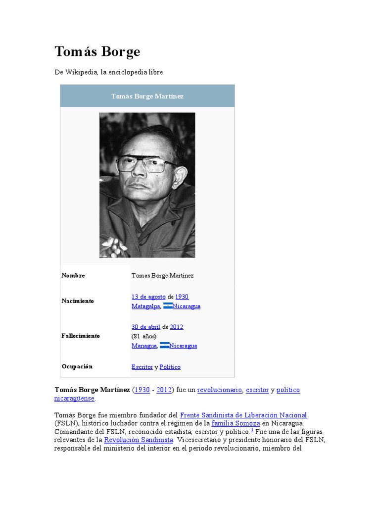 Biografia de Tomas Borge | PDF | Frente Sandinista de Liberación ...