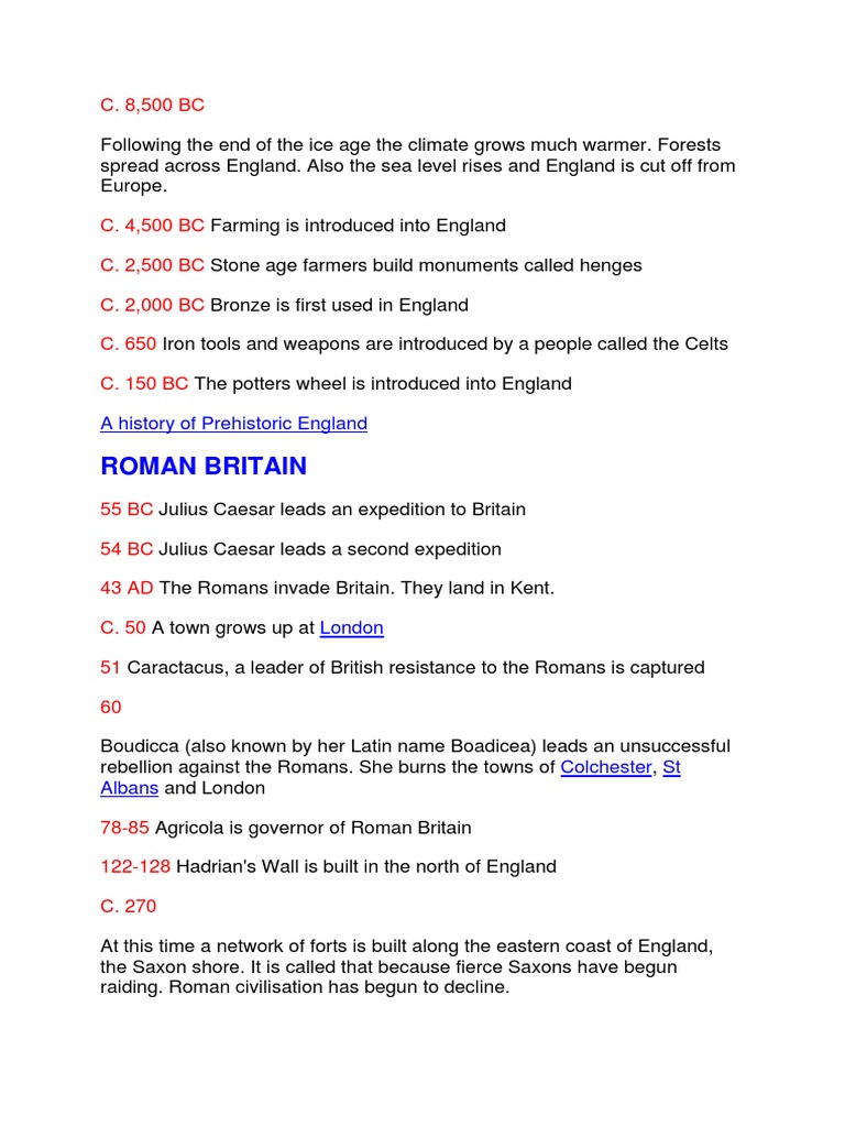 British Timeline | PDF | Danelaw | Roman Britain