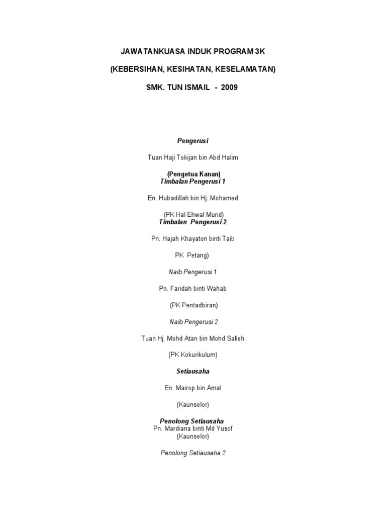 Jawatankuasa Induk Program 3k | PDF
