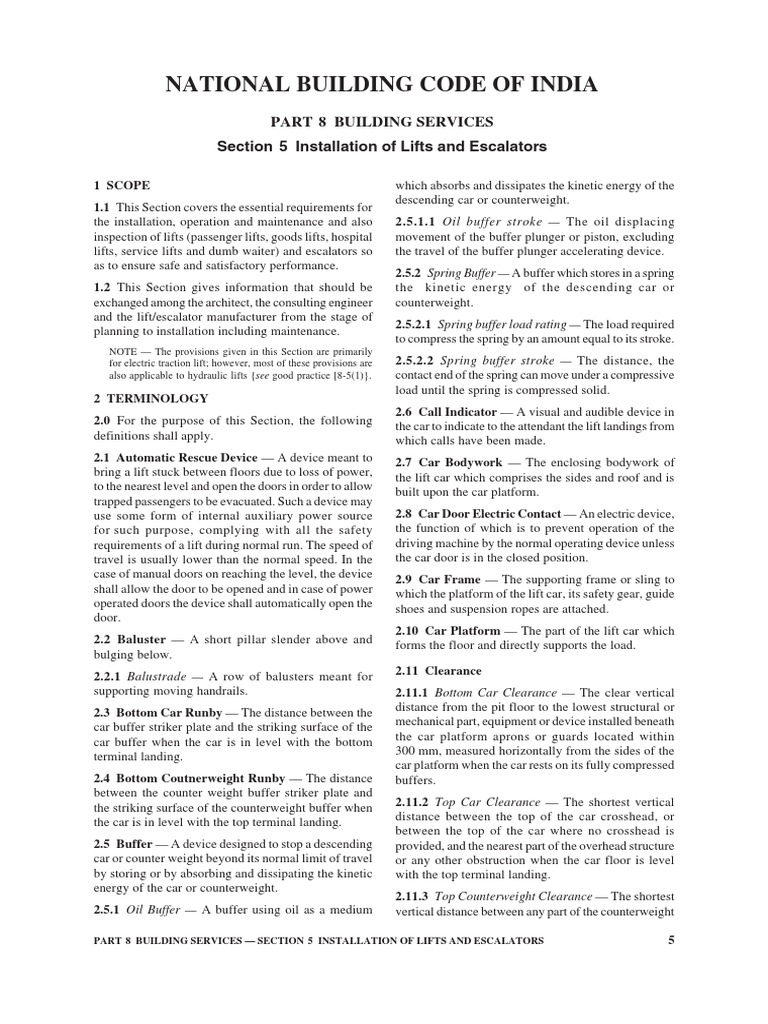 National Building Code of India (2005) - Installation of Escalators ...