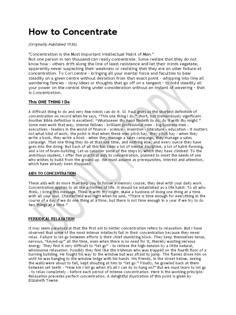How To Concentrate: This One Thing I Do | PDF | Relaxation (Psychology ...