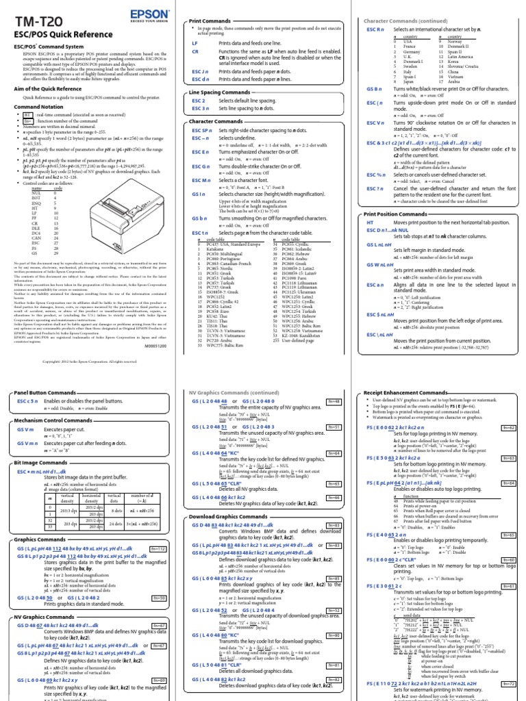 ESC/POS Quick Reference: Print Commands | PDF | Printer (Computing ...