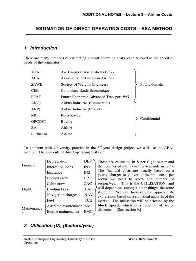 AEA Direct Operating Costs - Additional Notes | PDF | Payload | Airlines