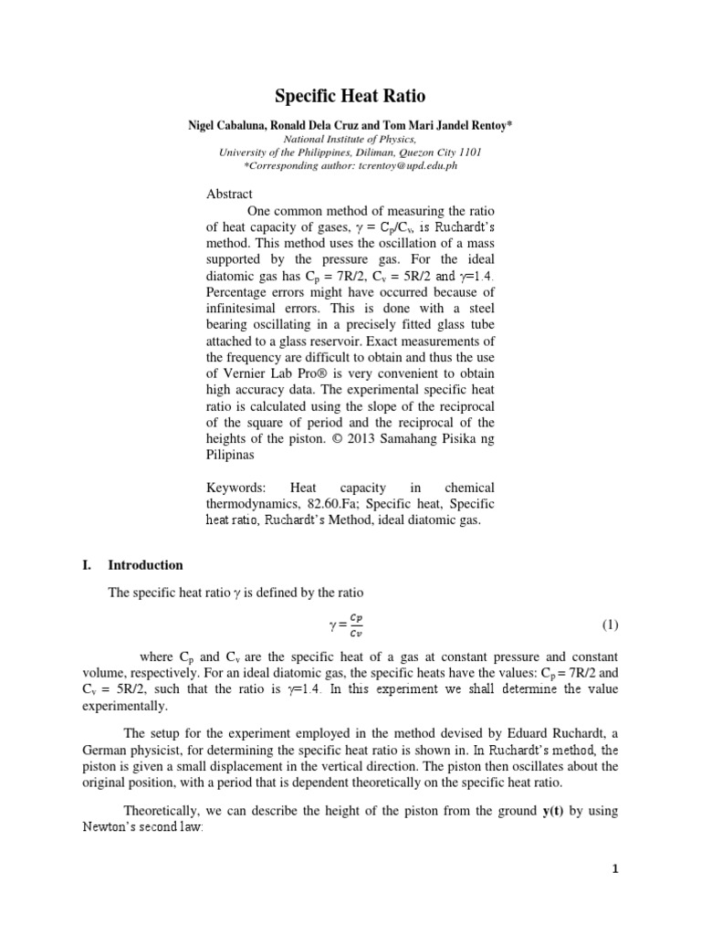 Specific Heat Ratio | PDF | Heat Capacity | Heat