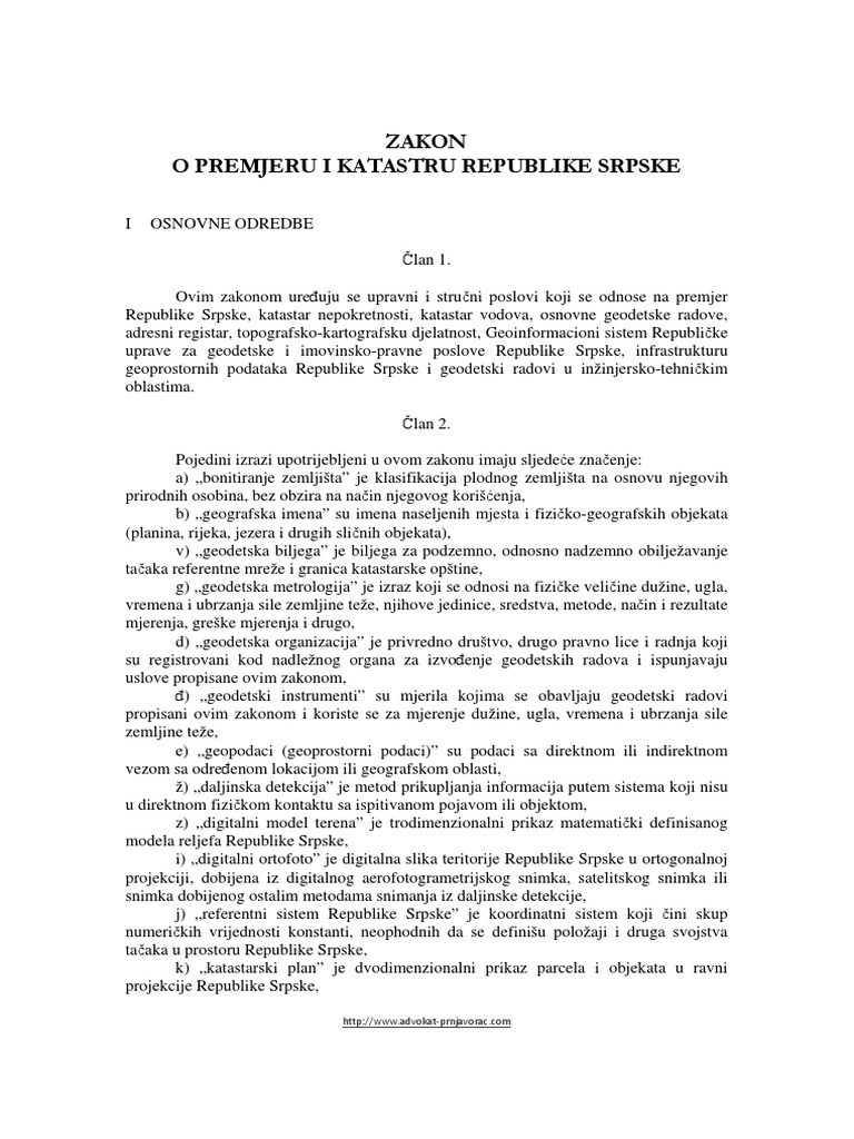 Zakon o Premjeru I Katastru RŠ | PDF
