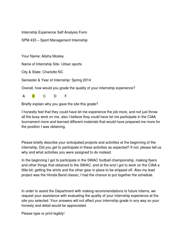Internship Experience Evaluation Form | PDF | Internship | Job Hunting
