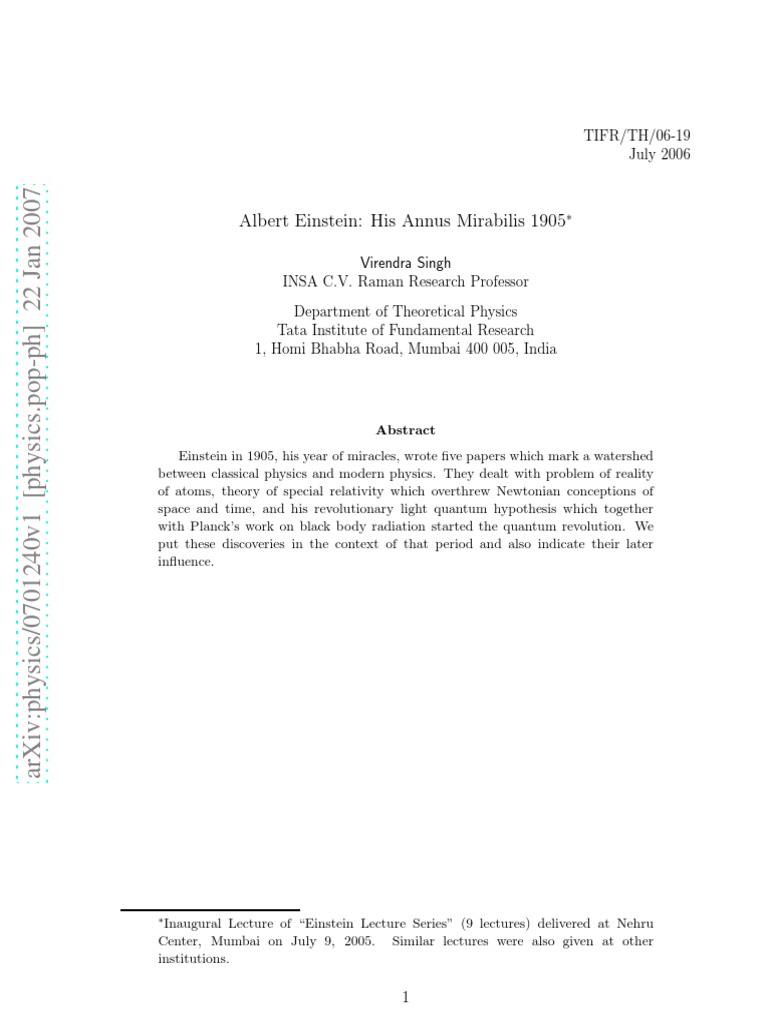 Einstein's 1905 Annus Mirabilis Explained | PDF | Photoelectric Effect ...