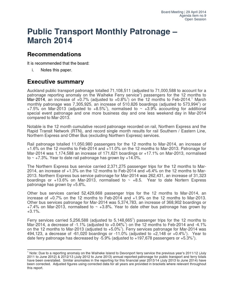 March 2014 PT Patronage Monthly Report | PDF | Public Transport | Train